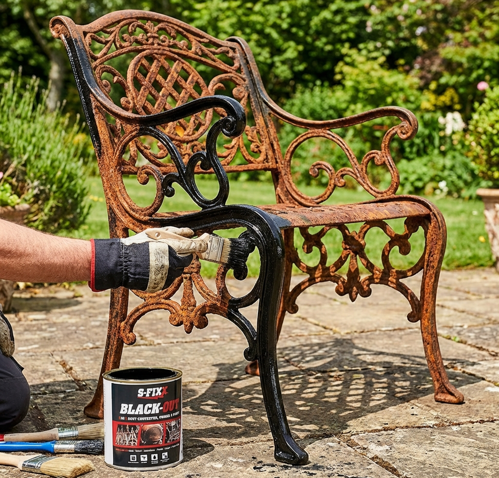 S-FIXX BLACK-OUT Rust Converter & Anti Rust Metal Primer Paint – 3-in-